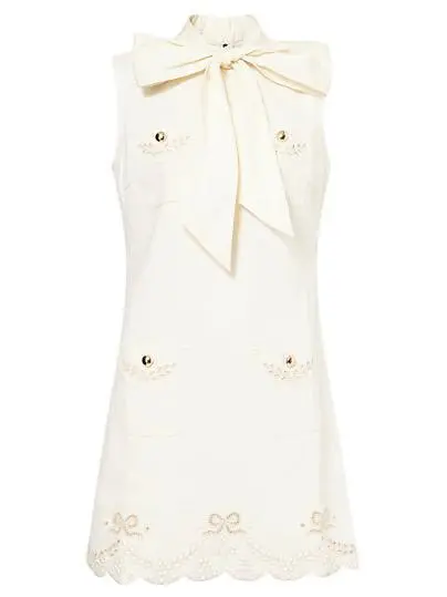 SELF-PORTRAIT Broderie Embroidered Sleeveless Mini Dress - Ecru