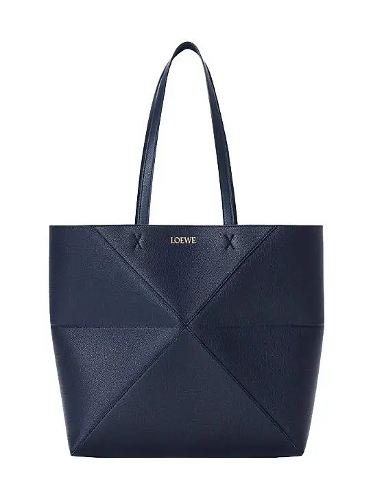 Loewe Puzzle Fold Medium Leather Tote Bag - Deep Navy