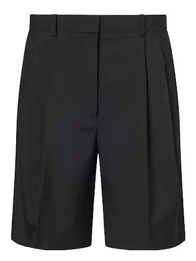 Khaite Auggie Pleated Wool Shorts - Black
