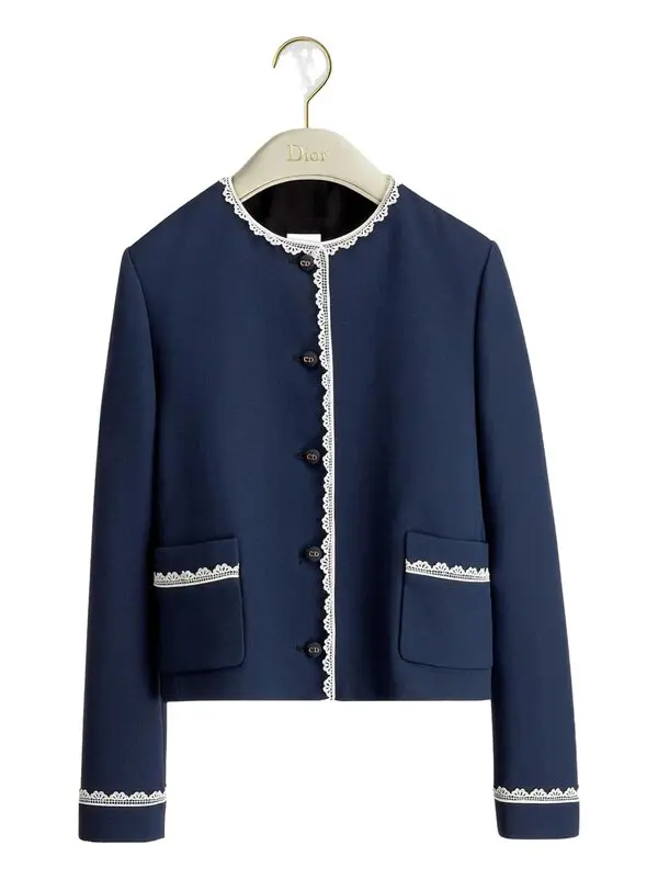 Dior Cropped Jacket With Lace Trim - Blue