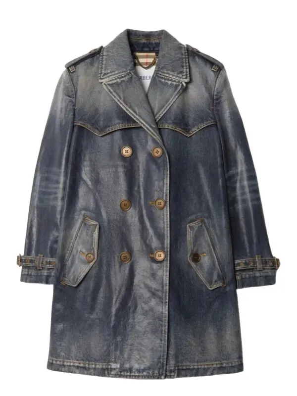 Burberry Coated Denim Trench Coat - Medium Blue