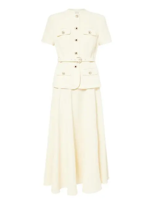 SELF-PORTRAIT Belted Tailored Crepe Midi Dress - Yellow