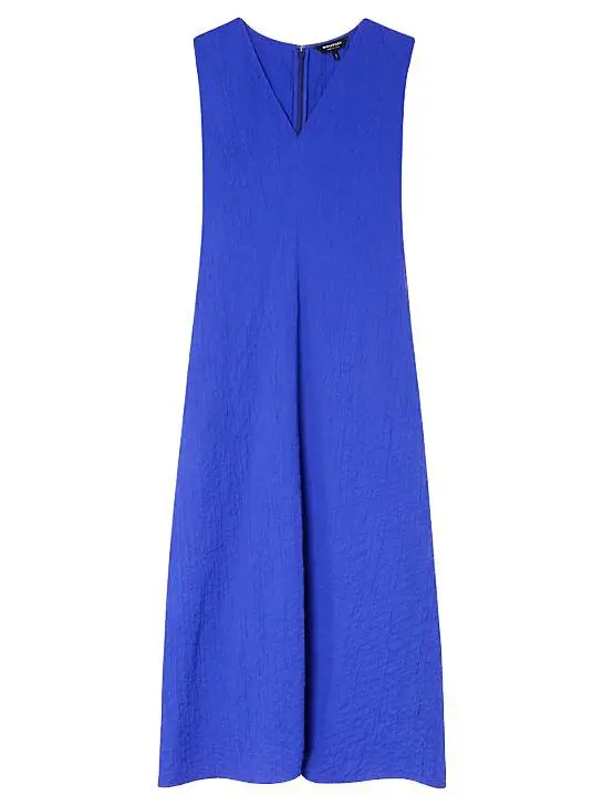 Whistles Textured V-neck Stretch-cotton Midi Dress - Blue