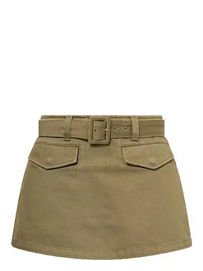 SELF-PORTRAIT Belted Flap-pocket Denim Skort - Khaki