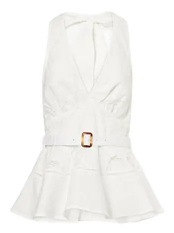 SELF-PORTRAIT Halter-neck Peplum Embroidered Top - White