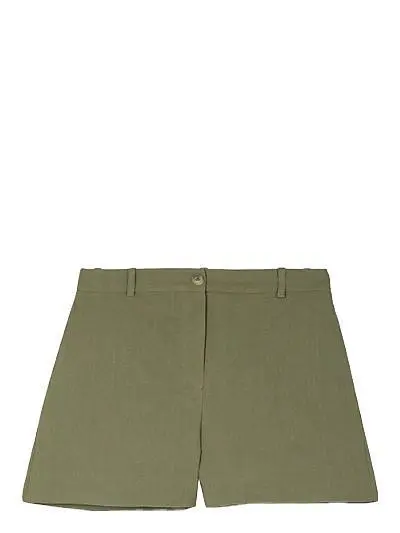 The Kooples High-rise Linen Shorts - Foret