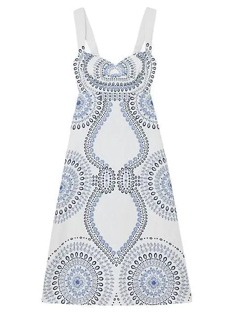 REISS Addison Floral-print Linen Midi Dress - Ivory Blue