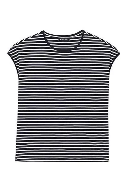 Whistles Striped Cap-sleeve Cotton T-shirt - Blue