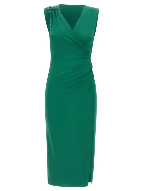 KAOS Sleeveless V-neck Knee-length Wrap Dress - Green