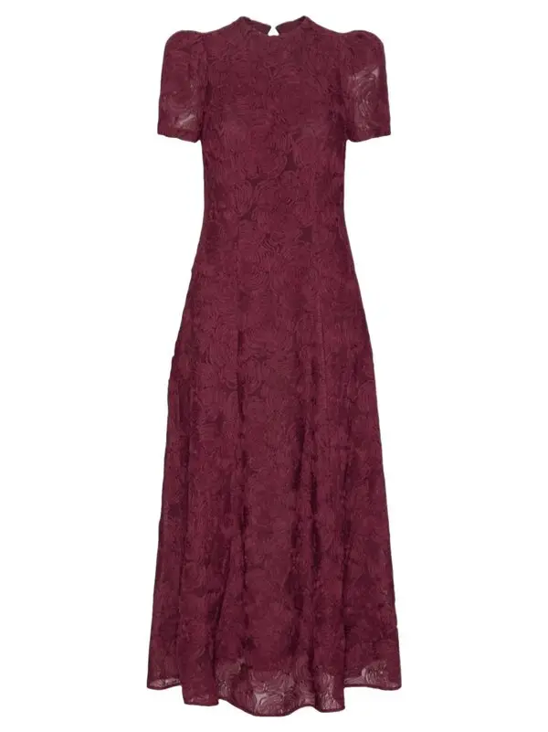 ROTATE BY BIRGER CHRISTENSEN Short-sleeve Floral Lace Midi Dress - Red