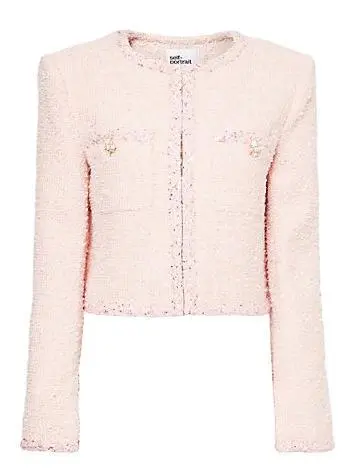 SELF-PORTRAIT Sequin-trimmed Boucle Jacket - Pink