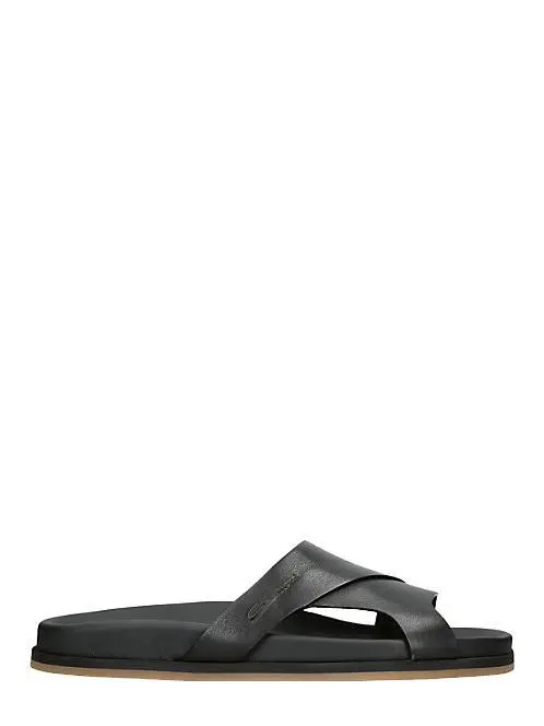 Santoni Leather Sandals With Embossed Detail - Black