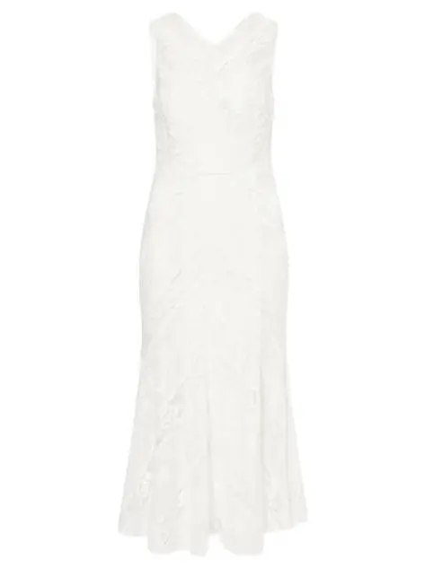 SELF-PORTRAIT Lace-insert Floral-embroidered Ramie Midi Dress - White