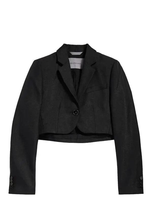 Balenciaga Cropped Wool Twill Blazer - Black