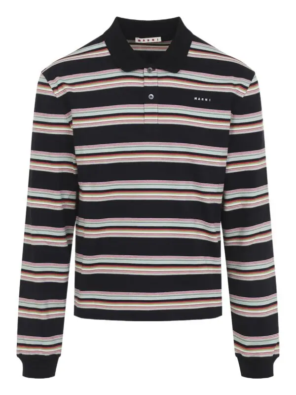 Marni Striped Long-sleeve Polo Shirt - Black