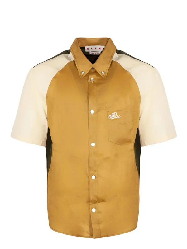 Marni Colour-block Logo-embroidered Shirt - Brown