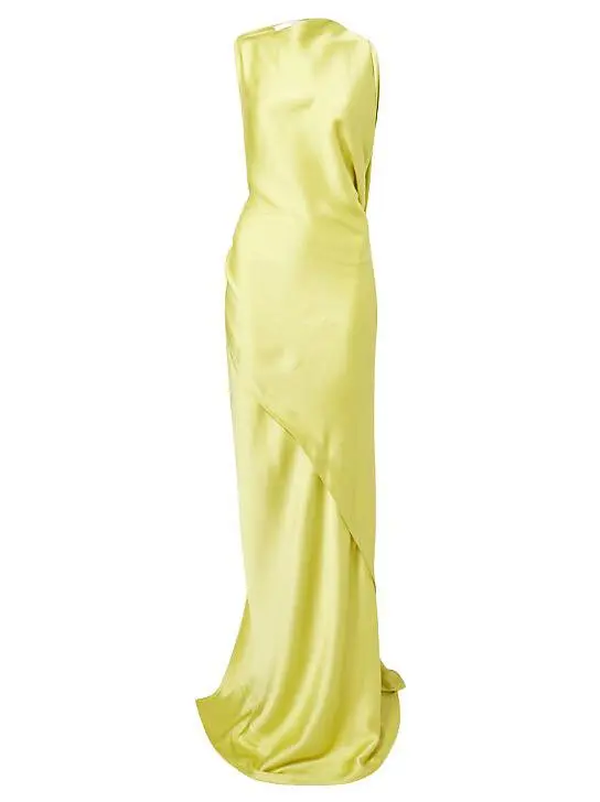 Victoria Beckham Sleeveless Draped Satin Maxi Gown - Chartreuse