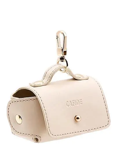 CAFIDE Vegan Leather Poop Bag Holder With Quilted Interior - Beige