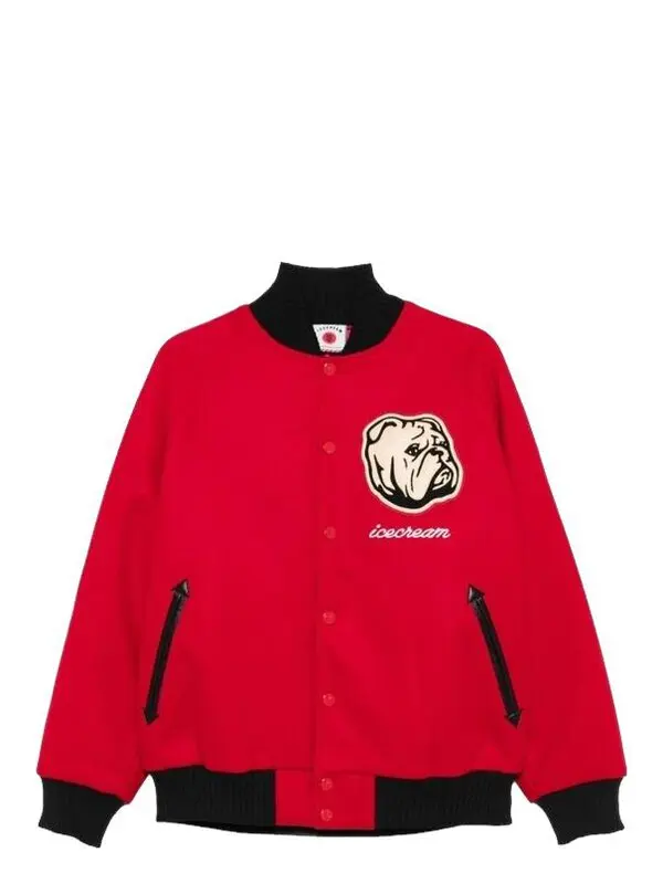 ICECREAM Embroidered Bulldog Long Sleeve Jacket - Red