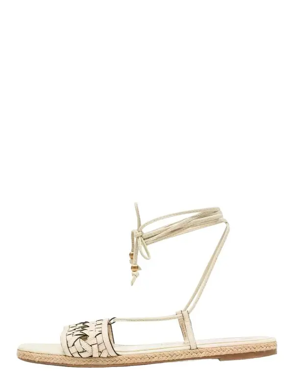 Tory Burch Woven Leather Flat Sandals - Neutrals
