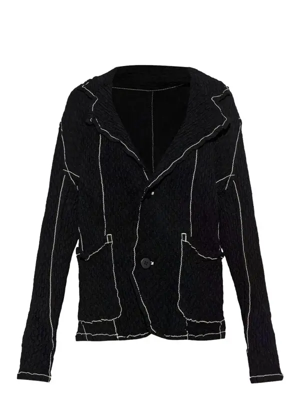 Issey Miyake Crinkled Contrast-stitch Blazer - Black