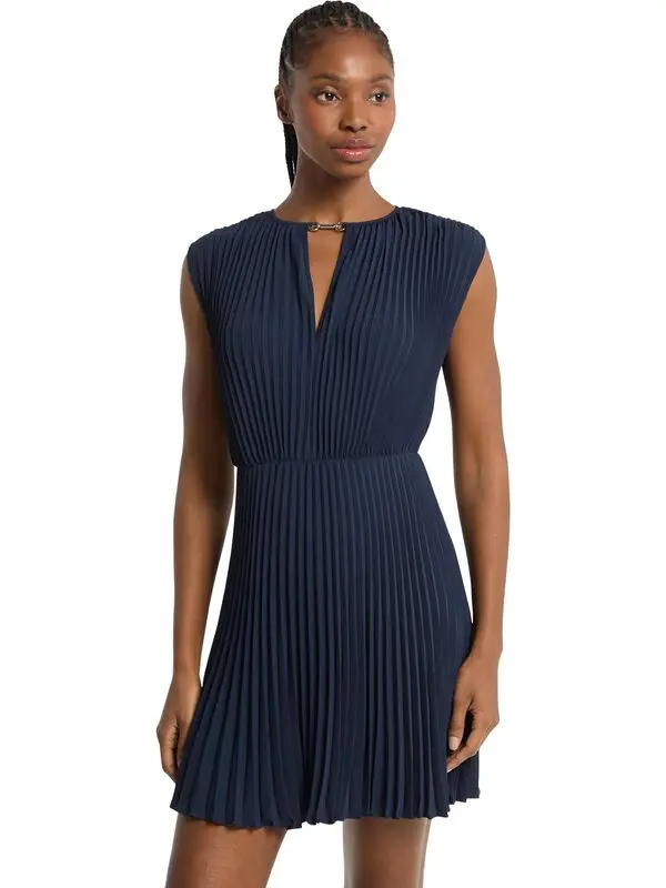 Michael Kors Pleated Satin Back Crepe Mini Dress - Blue