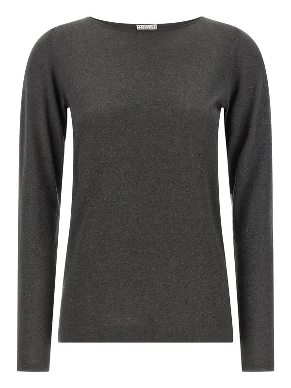 Brunello Cucinelli Sparkling Cashmere And Silk Knit Sweater - Gray