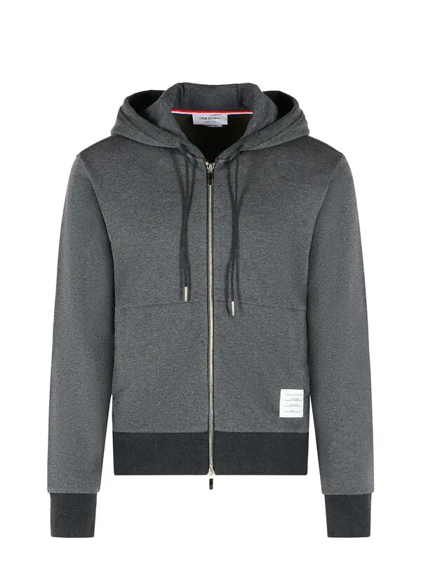 Thom Browne Zip-up Cotton Hoodie With Signature Detailing - Gray