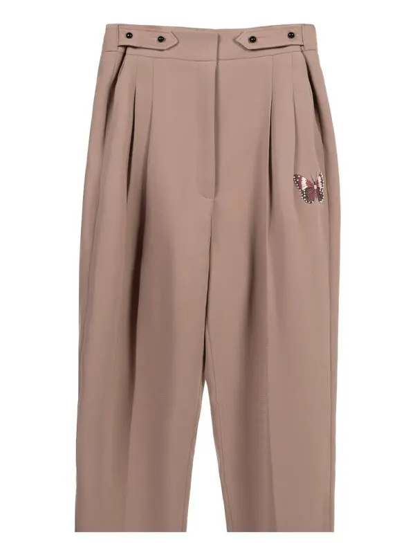 RONDOOZ Hand-painted Crepe Pants With Floral Stone Embellishment And Butterfly Design - Brown