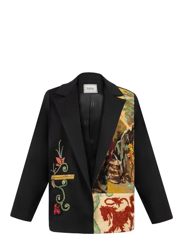 RONDOOZ Narrative Panel Gobelin Hand-painted Crepe Blazer - Black
