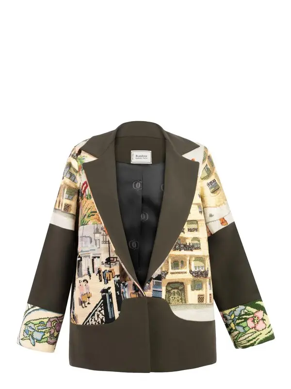 RONDOOZ Barcelona Mosaic Gobelin Hand-painted Cotton Blazer - Grey