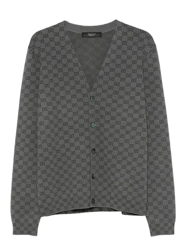Gucci Gg Supreme Pattern V-neck Cardigan - Gray
