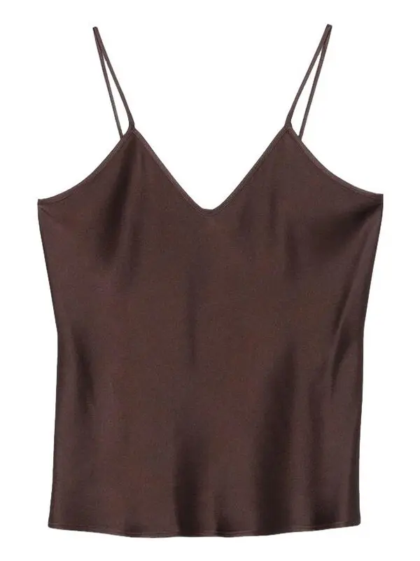 Max Mara Dark Satin V-neck Spaghetti Strap Camisole - Brown