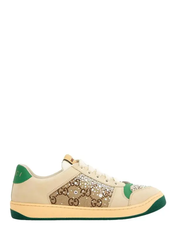 Gucci Embellished Lace-up Sneakers With Green Accents - Cream