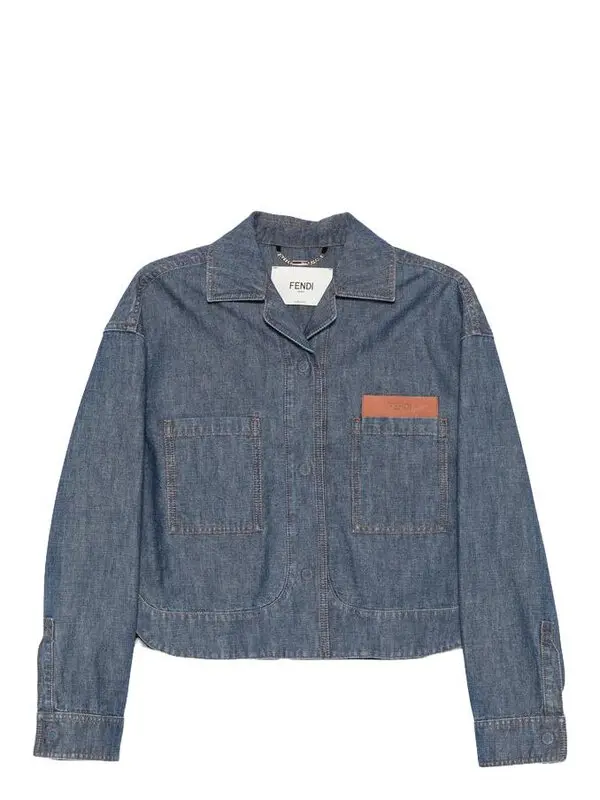 Fendi Denim Jacket With Logo Patch - Blue