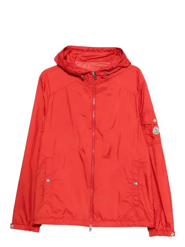 Moncler Hooded Zip-up Jacket With Logo Patch - Red