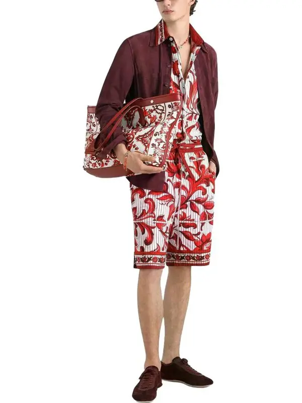 Dolce & Gabbana Majolica-print Striped Poplin Hawaii Shirt - Red