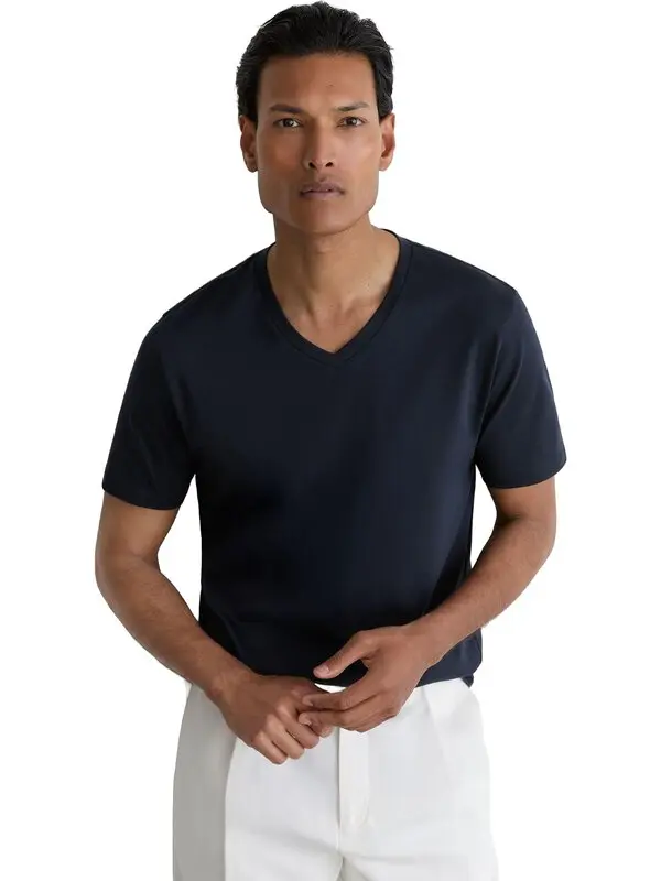 REISS Baron Air-water-cotton V-neck Tailored-fit T-shirt - Navy