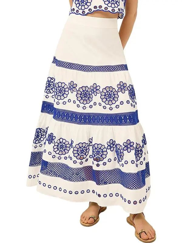 MARIE OLIVER Embroidered Tiered Maxi Skirt - Bluejay