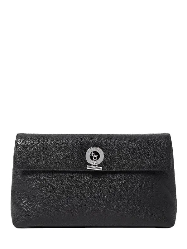 Veronica Beard Anchor Medium Pebbled Leather Clutch With Gold Tone Hardware - Black