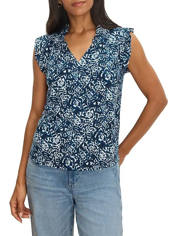 NIC+ZOE Soft Sleeve Printed Top - Indigo Multi