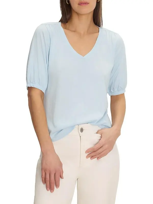 NIC+ZOE Elbow Sleeve V Neck Tee - Crystal