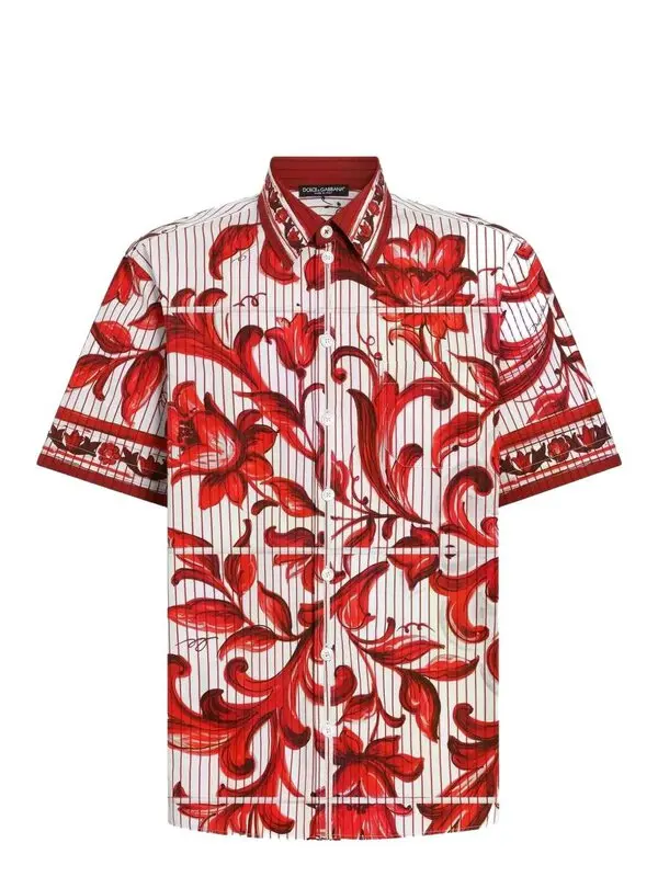 Dolce & Gabbana Majolica-print Striped Poplin Hawaii Shirt - Red