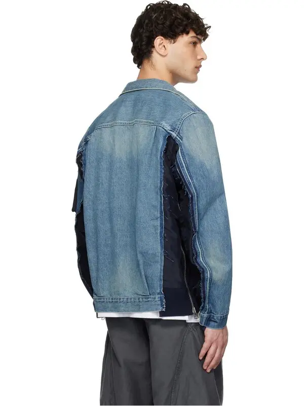 Sacai Denim And Nylon Paneled Jacket - Blue