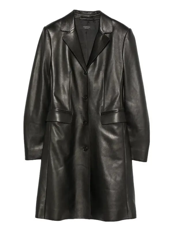 Gucci Leather Single-breasted Coat - Black