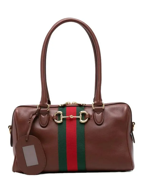 Gucci Leather Tote Bag With Web Stripe Detail - Multicolor