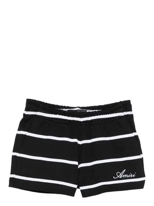 Amiri Striped Embroidered Logo Shorts - Black