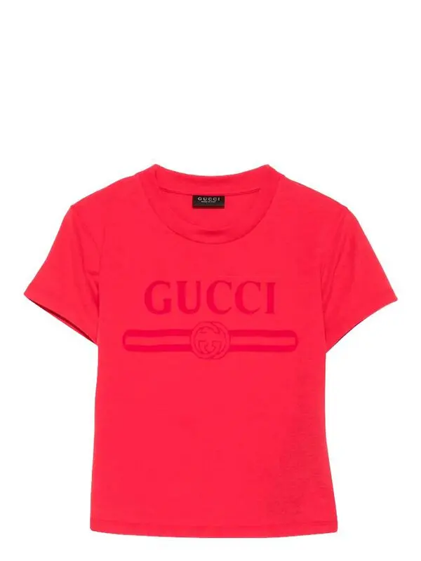 Gucci Cotton Blend Short Sleeve Crewneck T-shirt With Interlocking G Logo - Red