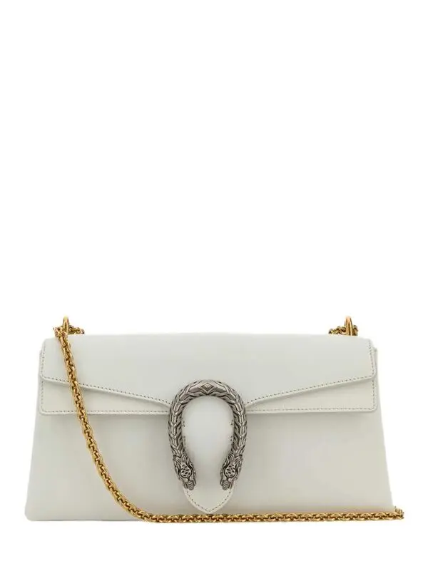 Gucci Leather Dionysus Shoulder Bag With Tiger-head Plaque - White