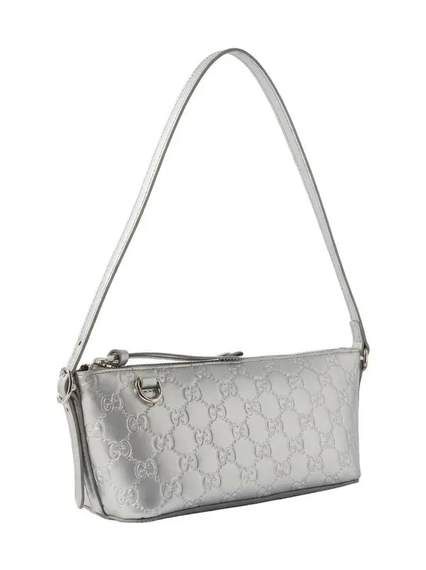 Gucci Gg Emblem Metallic Shoulder Bag - Silver